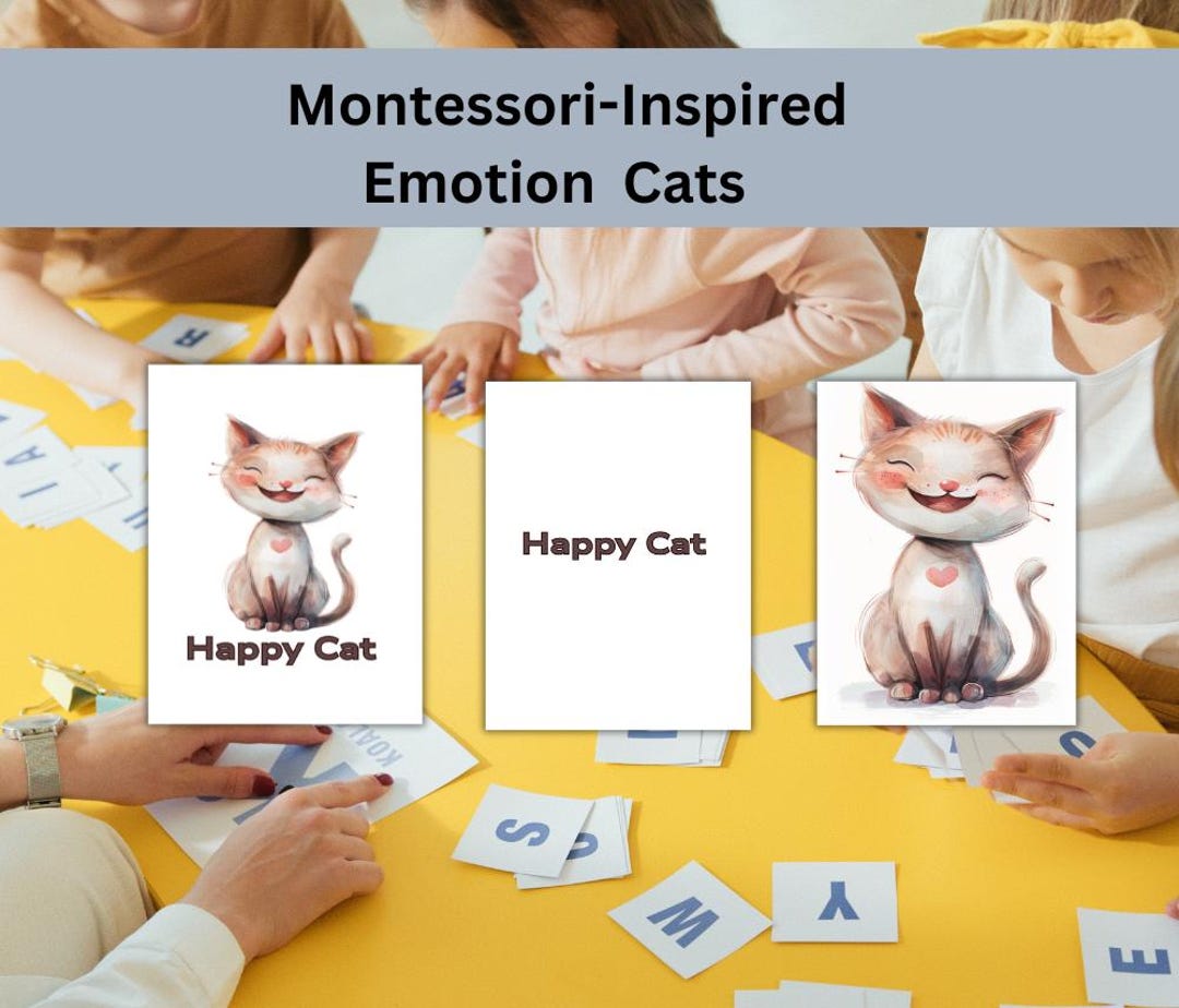 Montessori Cat Emotions 3-part Cards | Printable SEL Flashcards for ...