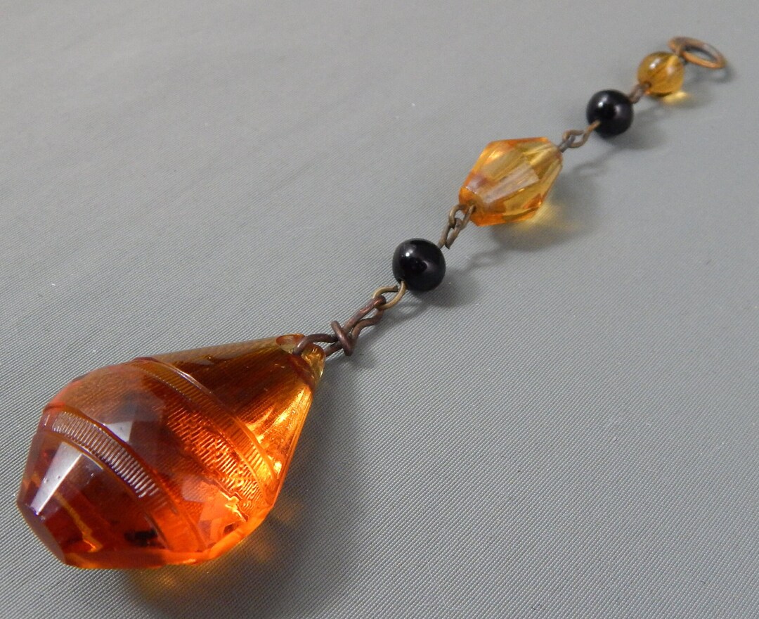 Vintage Art Deco Signed Czechoslovakia Carved Amber Glass Pendant ...
