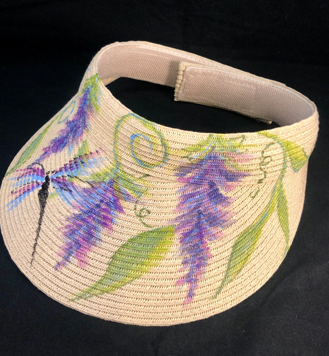 Hand-painted Sun Visor - Wisteria Design - Wearable Art - Etsy