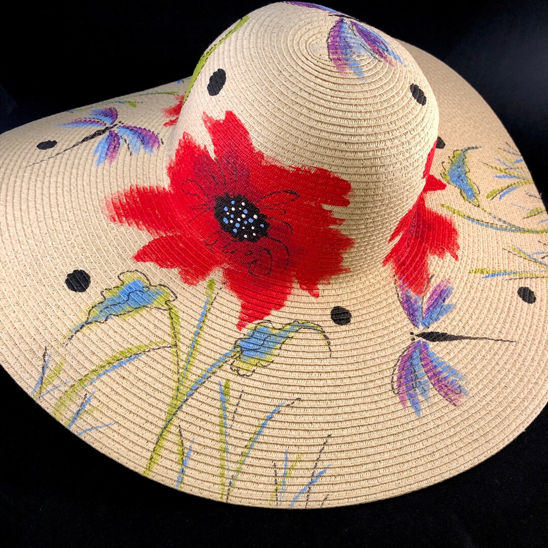 Hand-painted 6" Hat - Red Poppy Design - Etsy