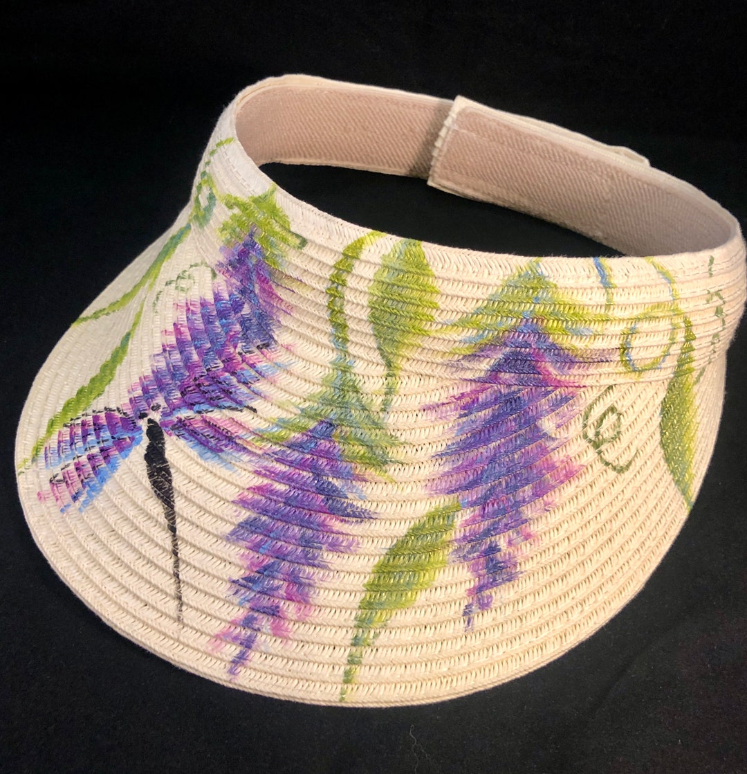 Hand-painted Sun Visor - Wisteria Design - Wearable Art - Etsy