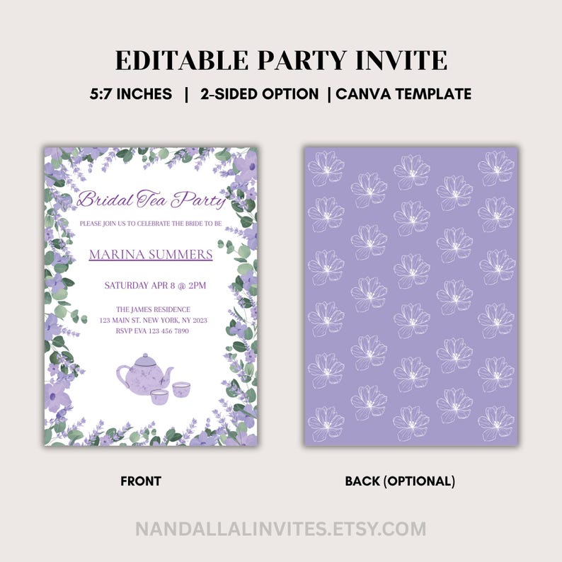 Floral Tea Party Invitation Template Lavender Bridal Brunch Girls ...