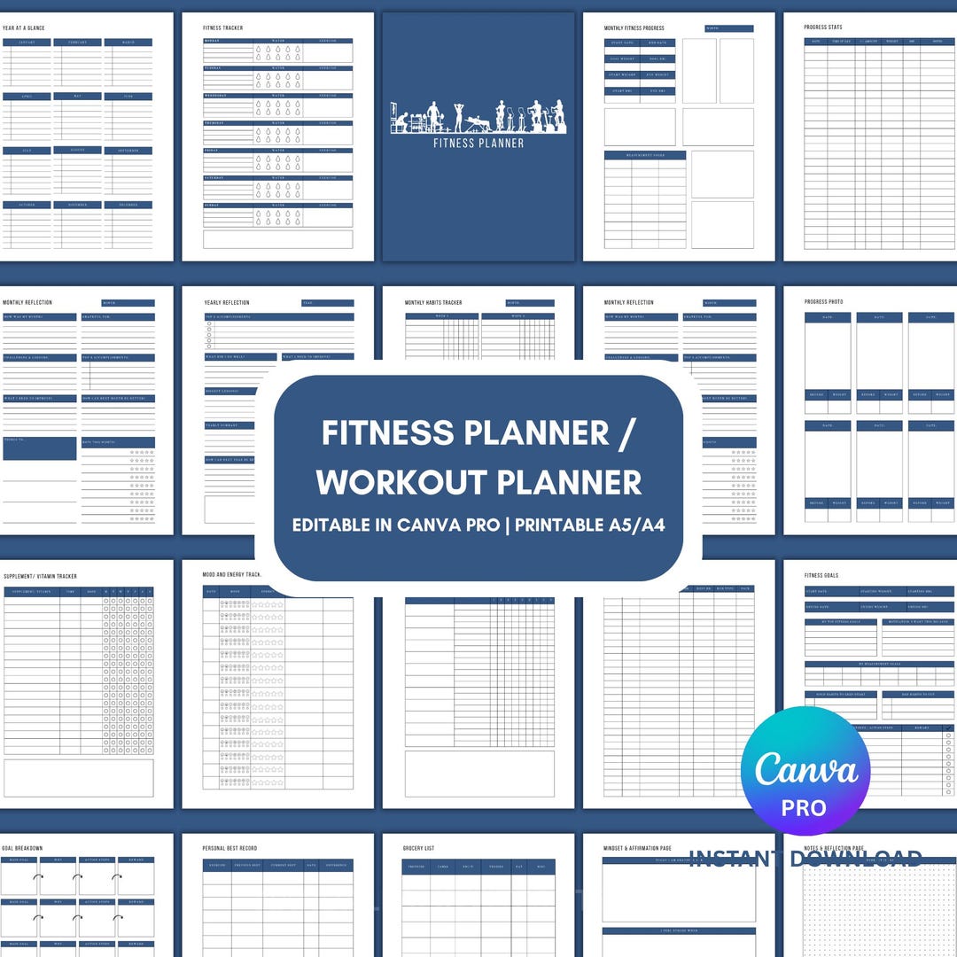 Fitness Planner Printable Workout Planner Bundle Exercise Planner Gym ...