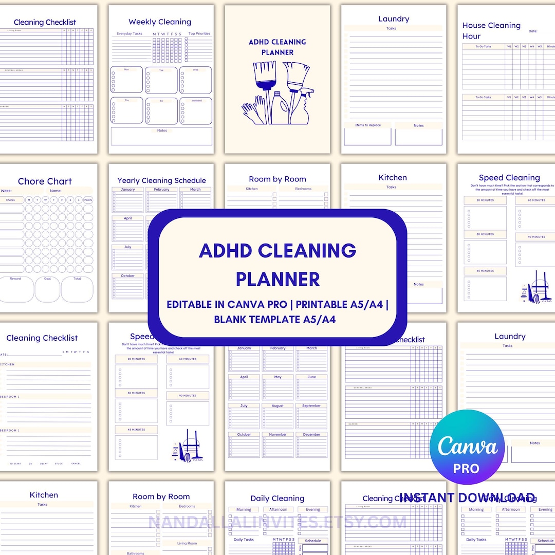 Adhd Cleaning Planner Printable Checklist Adhd Planner Journal ...