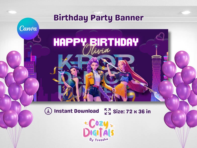 Kpop Demon Hunters Birthday Banner | Huntrix | Digital Download ...