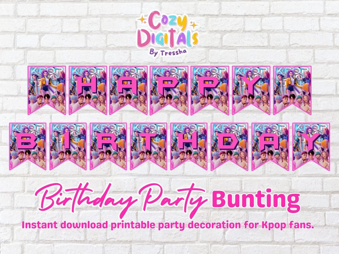 DIY Kpop Demon Hunter Happy Birthday Bunting Flags, Kpop Demon Hunters ...