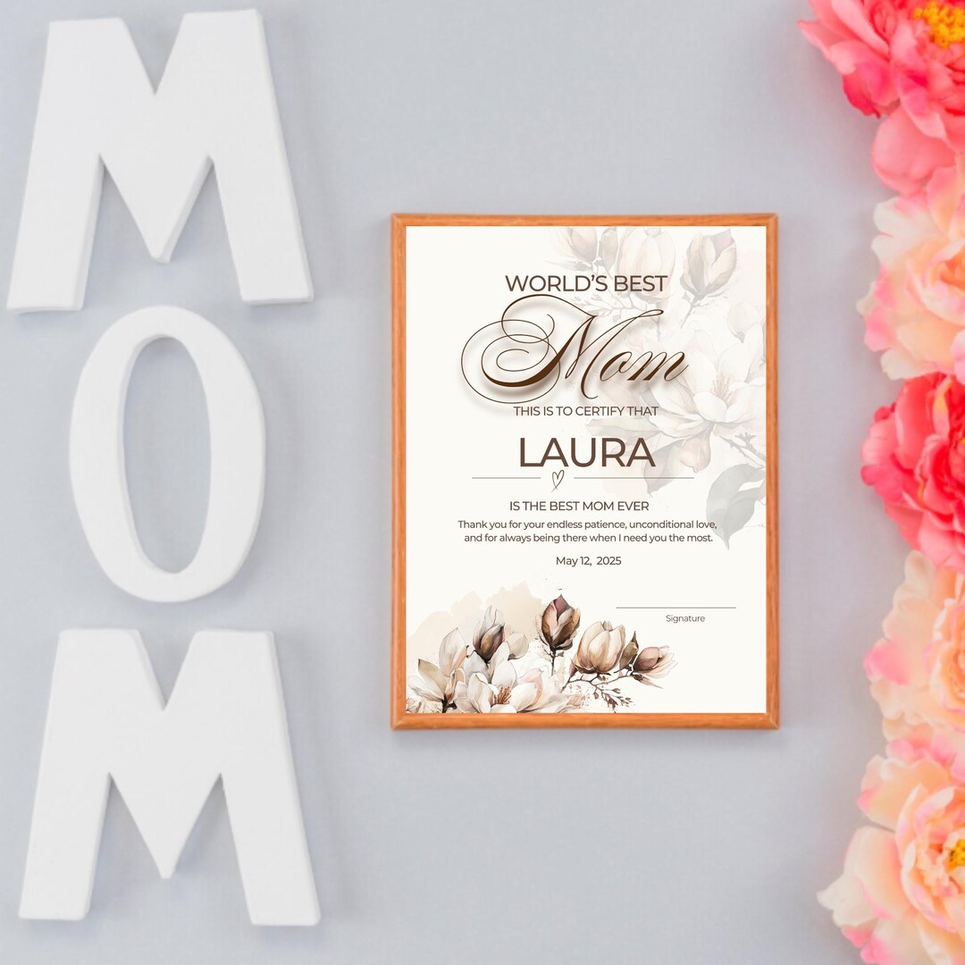 Best Mom Certificate Template Editable Mom Gift Award Certificate ...