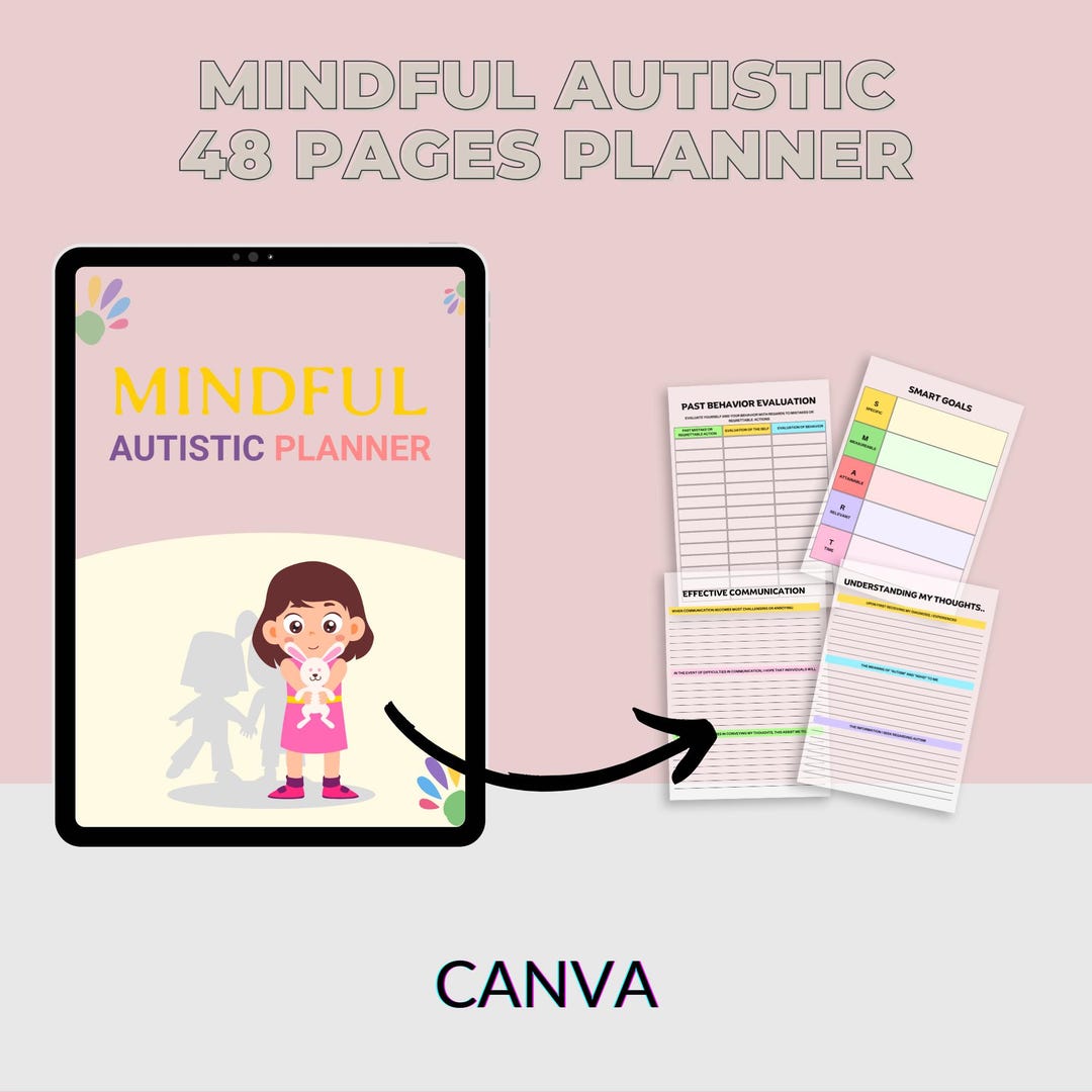 Mindful Autistic Planner 48 Pages Canva Template Autism Journal ADHD ...