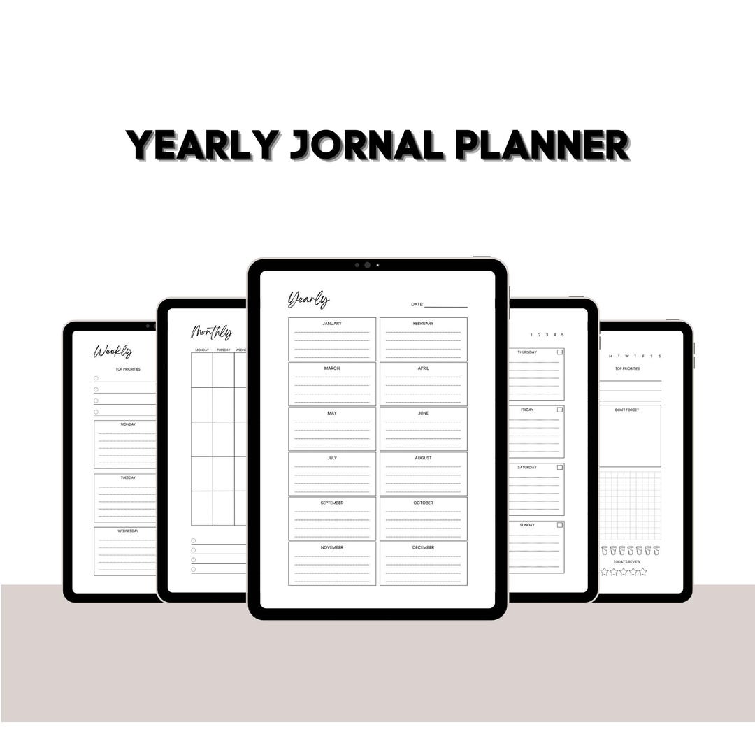 Yearly Journal Planner Canva Template: Undated Daily, Weekly, Monthly ...