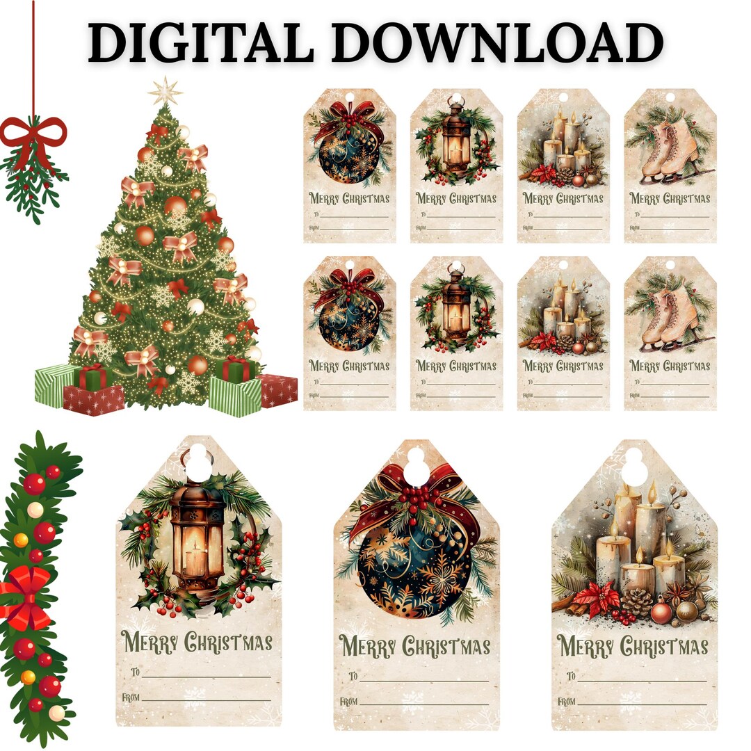 Vintage Christmas Gift Tags, Holiday Labels (digital Download) - Etsy