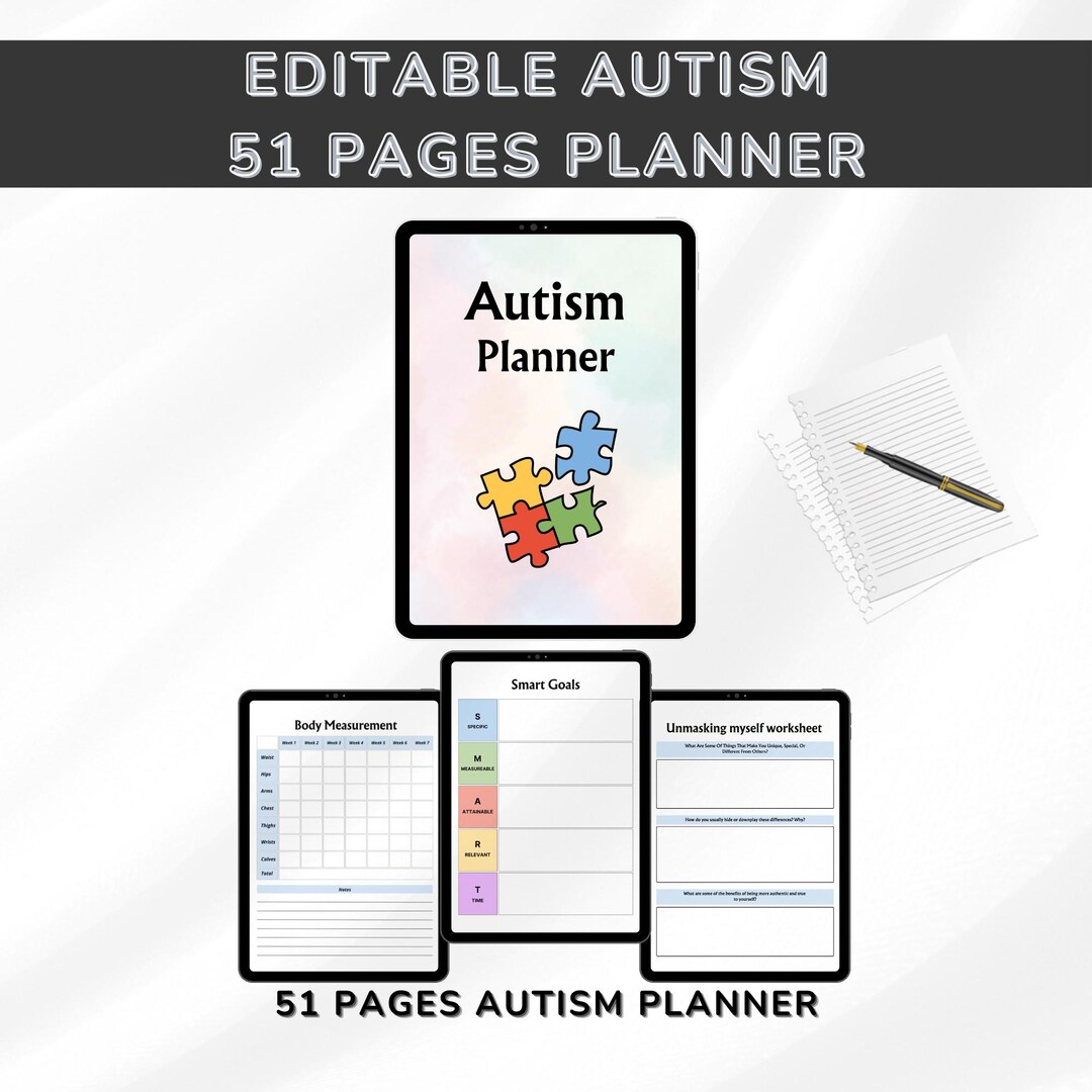 Editable 51 Pages Autism Planner Canva Template Autism Journal ADHD ...