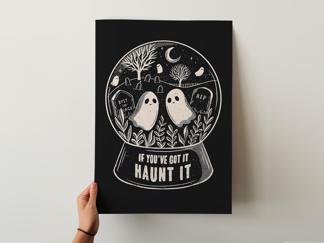 Ghosts in a Snowglobe Art | Printable Creepy Cute Wall Art | Spooky ...