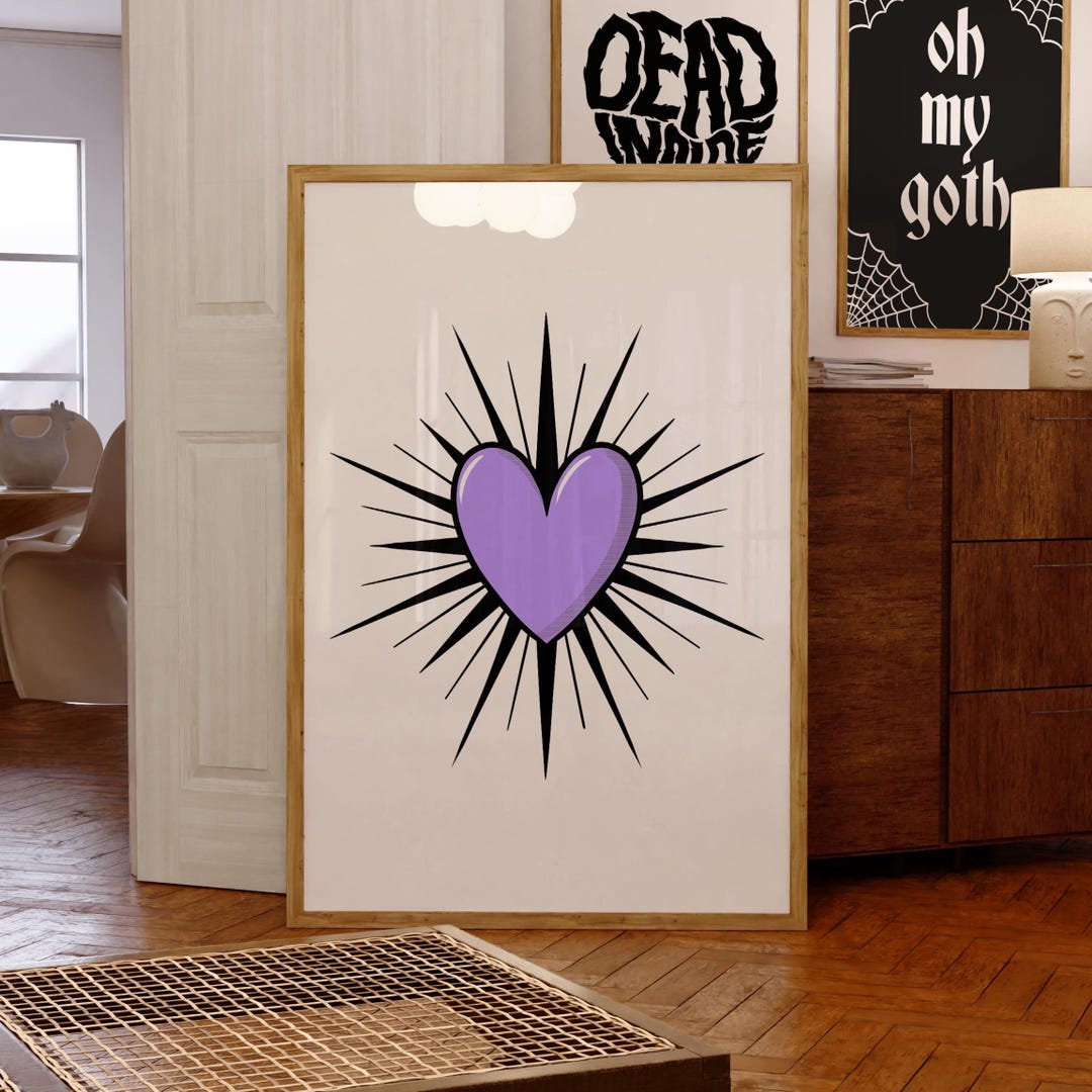 Emo Heart Print - Instant Download - Alt Goth Poster - Black and Purple ...