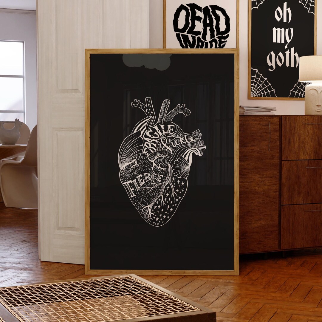 Anatomical Heart Print - Instant Download - Alt Goth Poster - Black ...