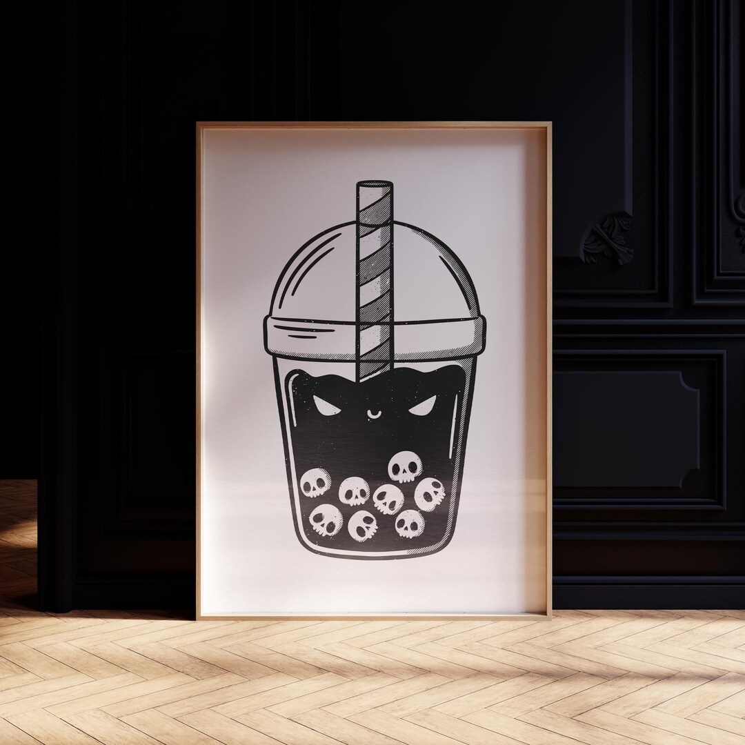 Goth Boba Tea Wall Art | Spooky Bubble Tea With Skulls Printable ...