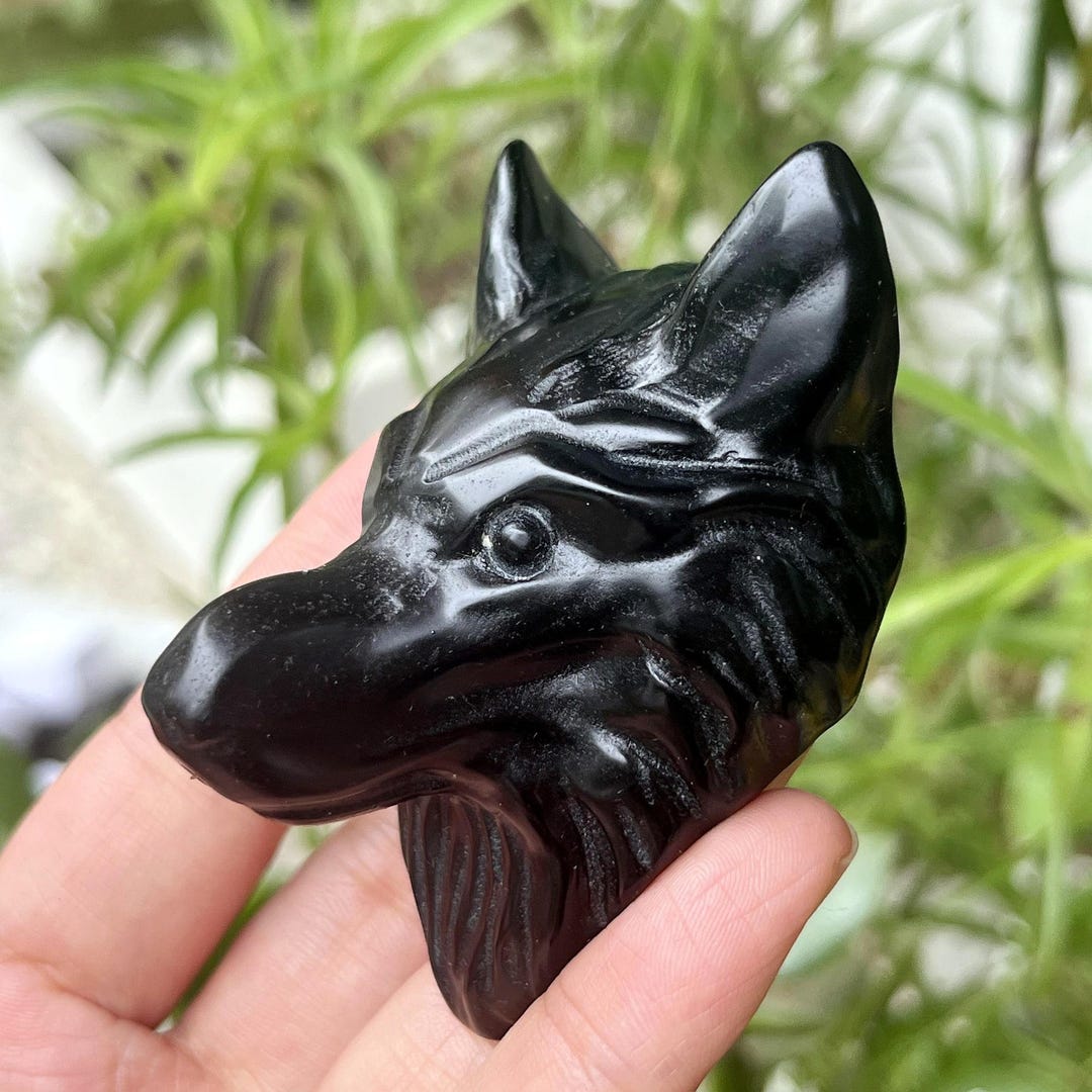 Hand-carved Obsidian Wolf Skull: Natural Crystal Animal Carving, 2.5 ...