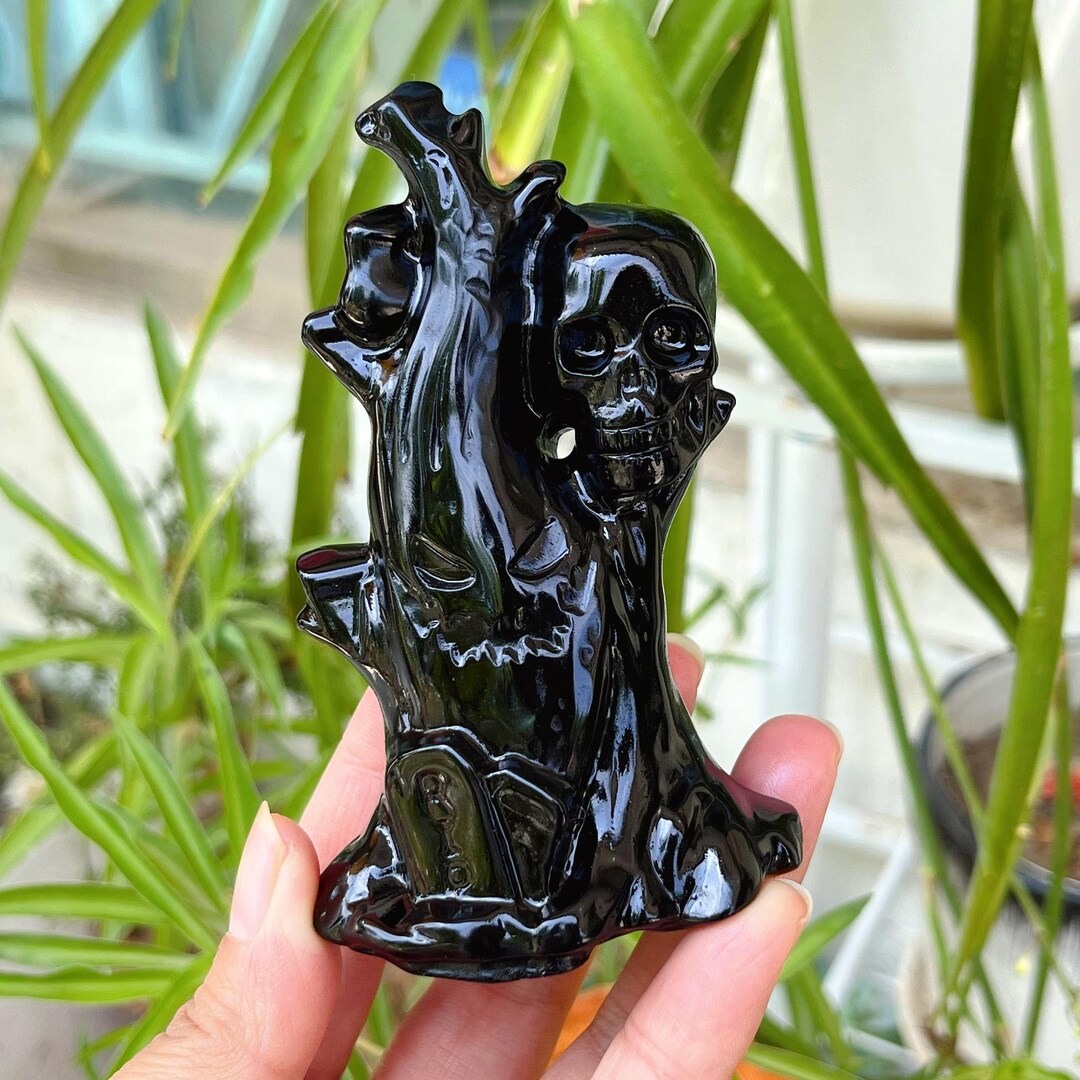Obsidian Stump Skull Sculpture: Hand-carved Crystal Energy Decor - Etsy