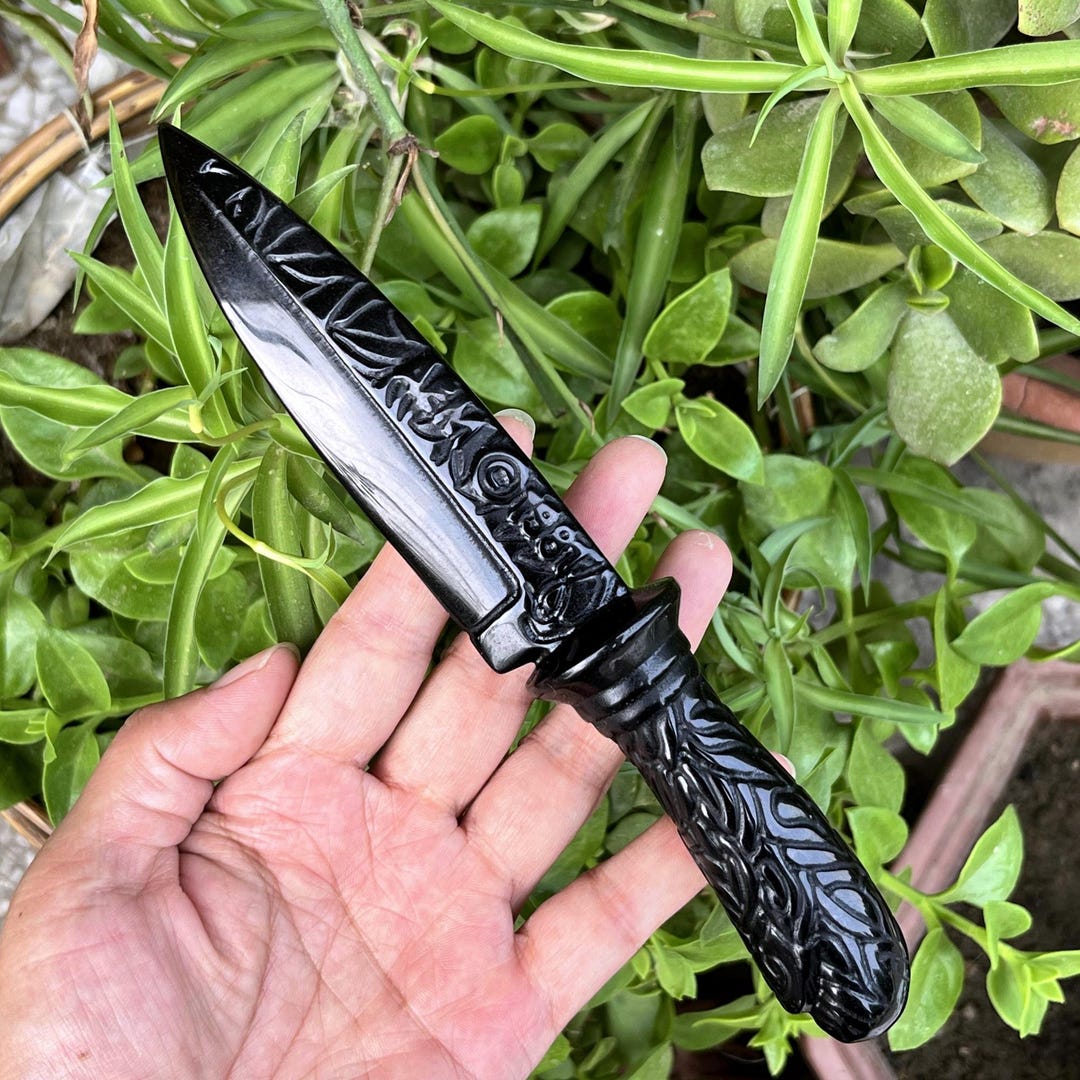 Hand Carved Natural Obsidian Dagger,quartz Crystal Knife,reiki Healing ...