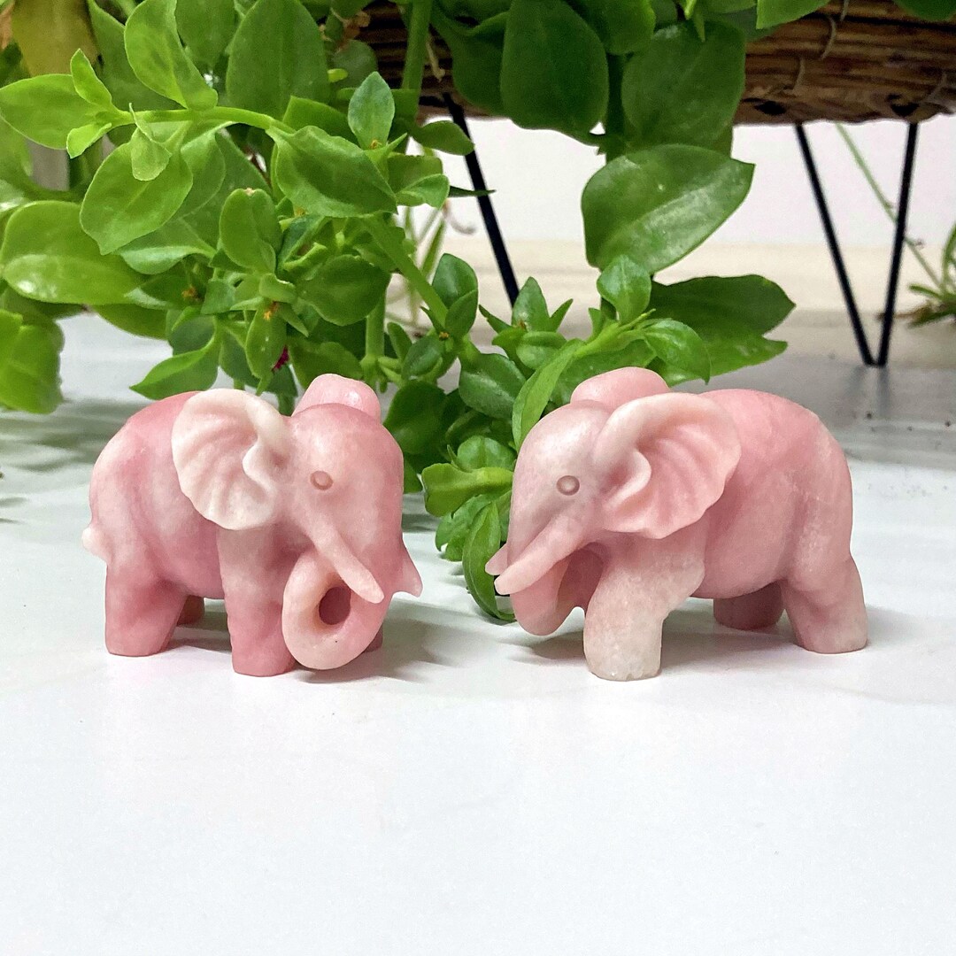 Hand-carved Pink Opal Elephant Sculpture: Crystal Reiki Healing Stone ...