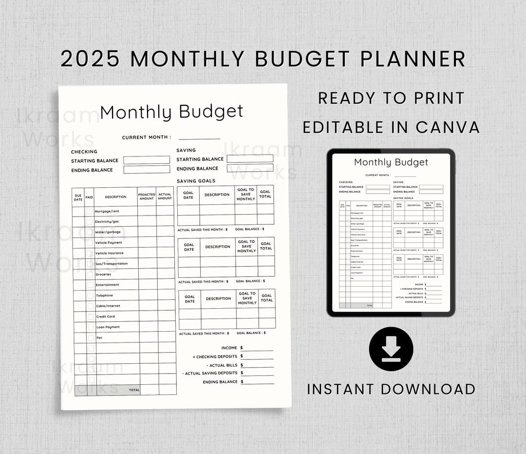 Printable Monthly Budget Planner, Expense Tracker (PDF, Editable Canva ...