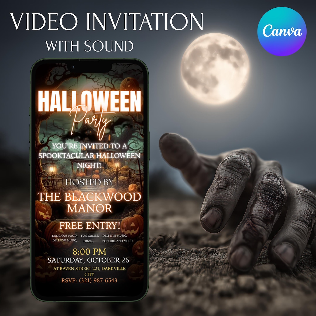 Digital Halloween Party Invitation, Animated Halloween Video Invite ...