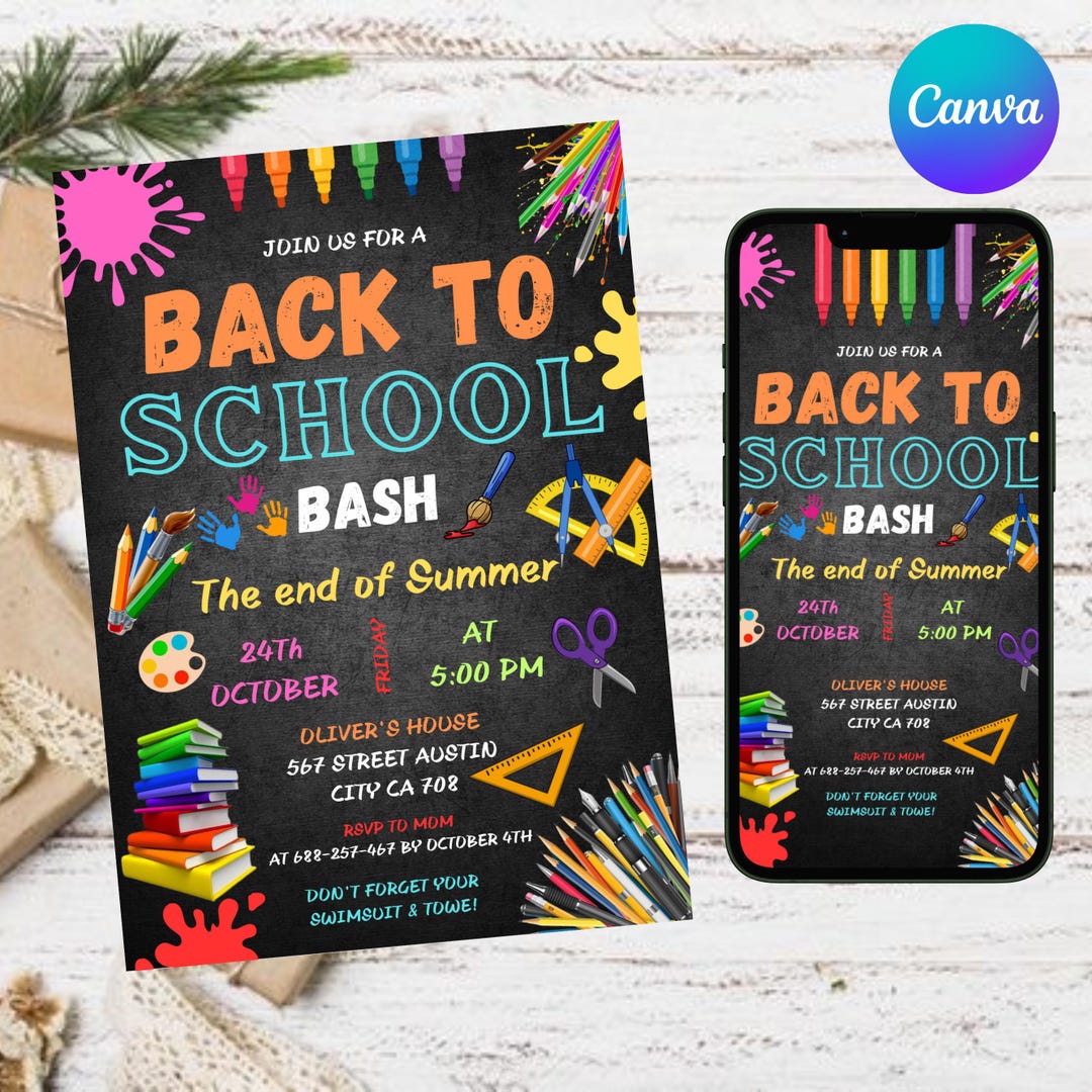 Back to School Bash Party Invitation, Party Invitation, End of Summer ...