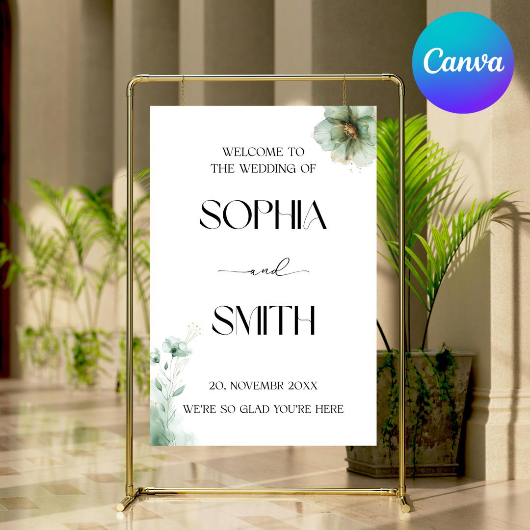 Minimalist Wedding Welcome Sign, Simple Wedding Welcome Sign, Floral ...