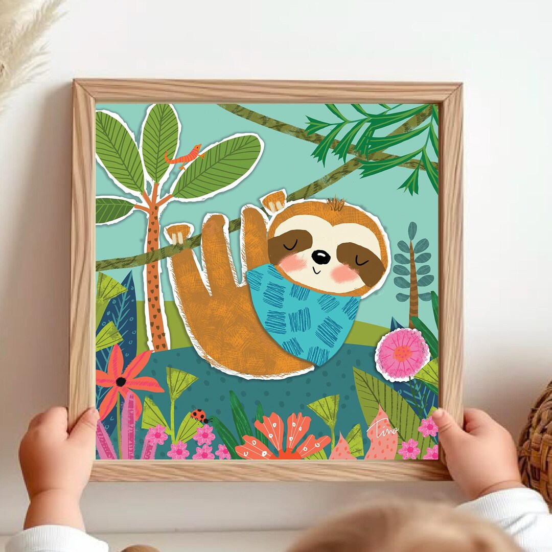 Cute Sloth Art Print, Cute Hanging Sloth, Kids Cute Sloth Print, Cute ...