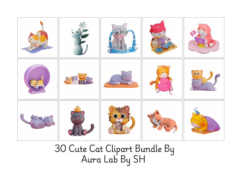 30 Cats Clipart Bundle, Cute Printable Cat Clipart, Clipart Stickers ...