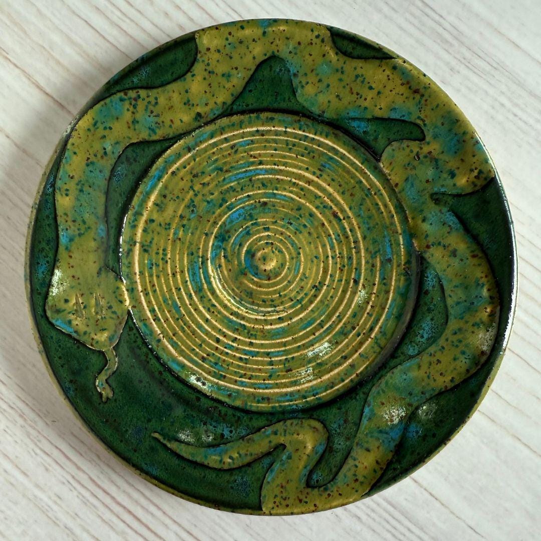 Snake Plate 6 Diameter Light Green Yellow Orange Modern Handmade ...