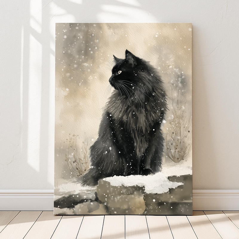 Fluffy Black Cat Poster - Etsy UK