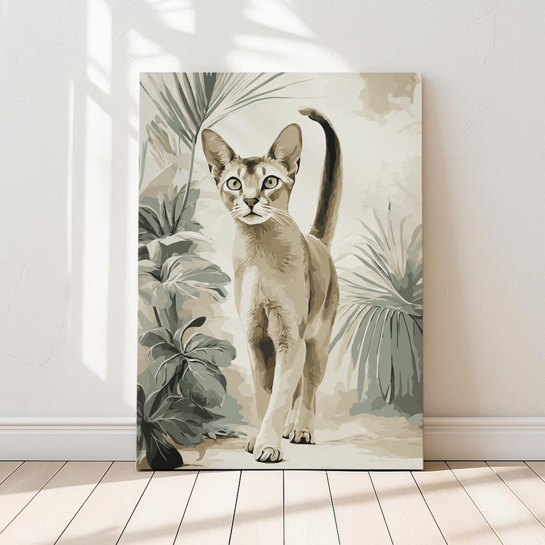 Abyssinian Cat Jungle Wall Art – Hand-painted Style Watercolor Gouache ...