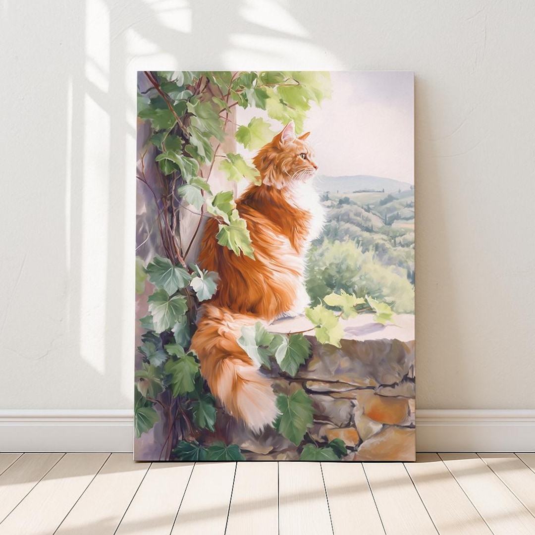 Ginger Cat Art Print, French Balcony Scene, Rustic Spring Decor ...