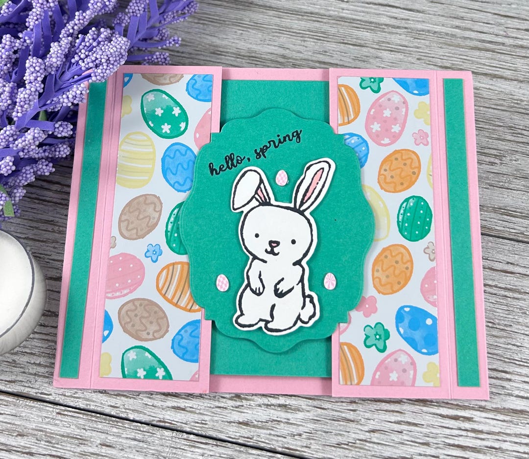 Handmade Easter Bunny Fun Fold Card | Spring Hello Egg Design - Etsy