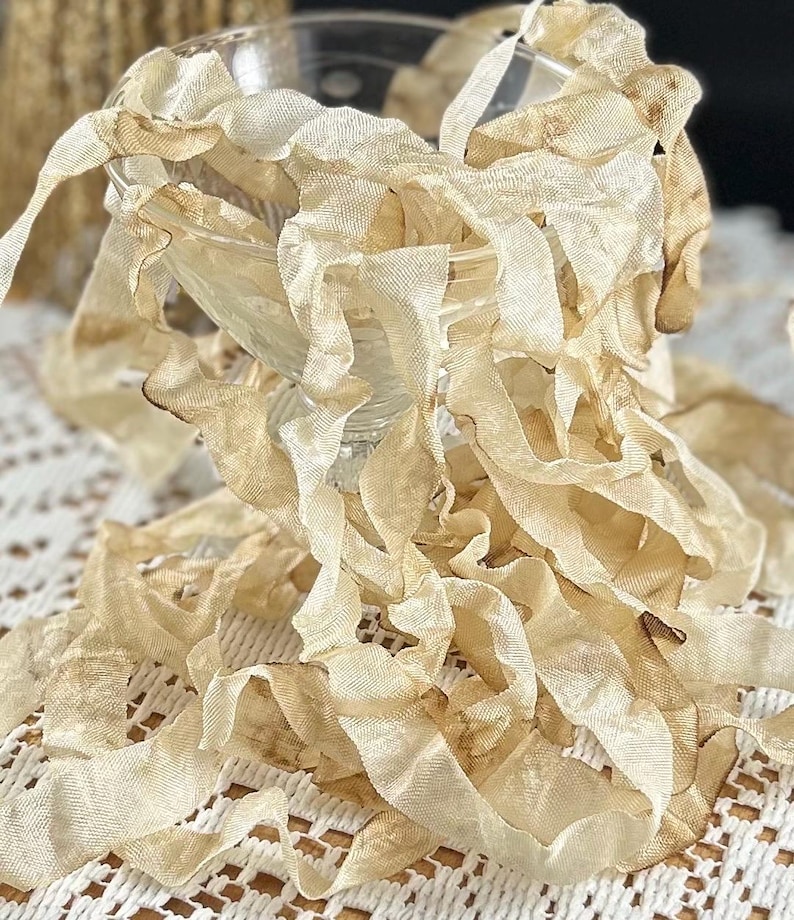 Hand Dyed and Crinkled Ribbon || Coffee Stained || Seam Binding Ribbon ...