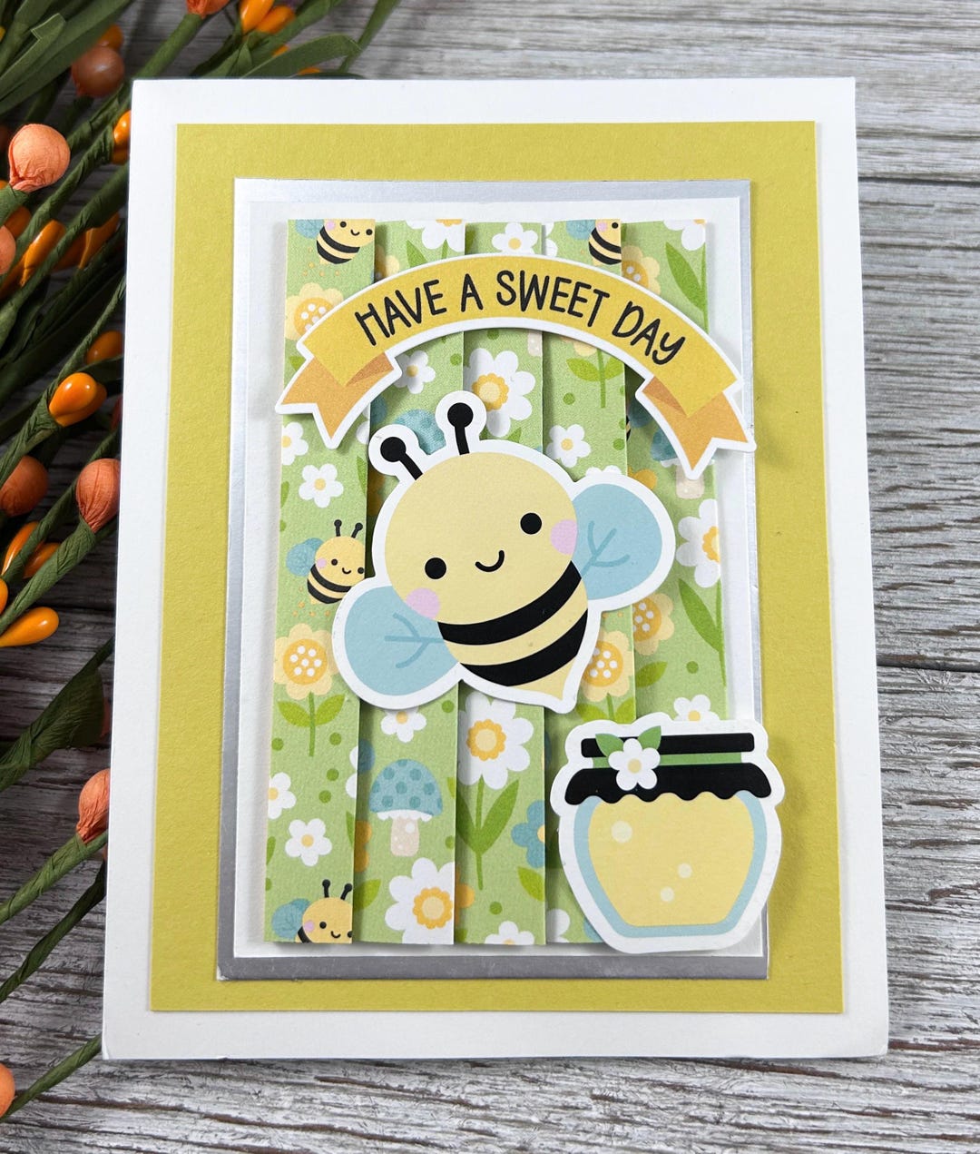 Handmade Bee Card | Cheerful Spring Floral Greeting | Sweet Day ...