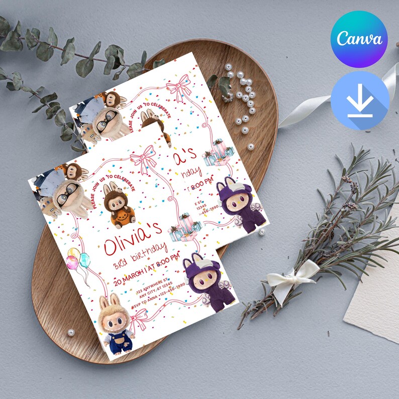 Editable Labubu Birthday Invitation FREE Labubu Thank You Tags ...