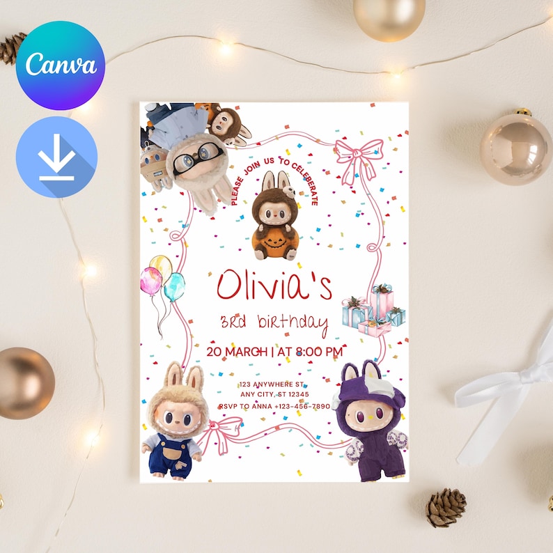 Editable Labubu Birthday Invitation FREE Labubu Thank You Tags ...