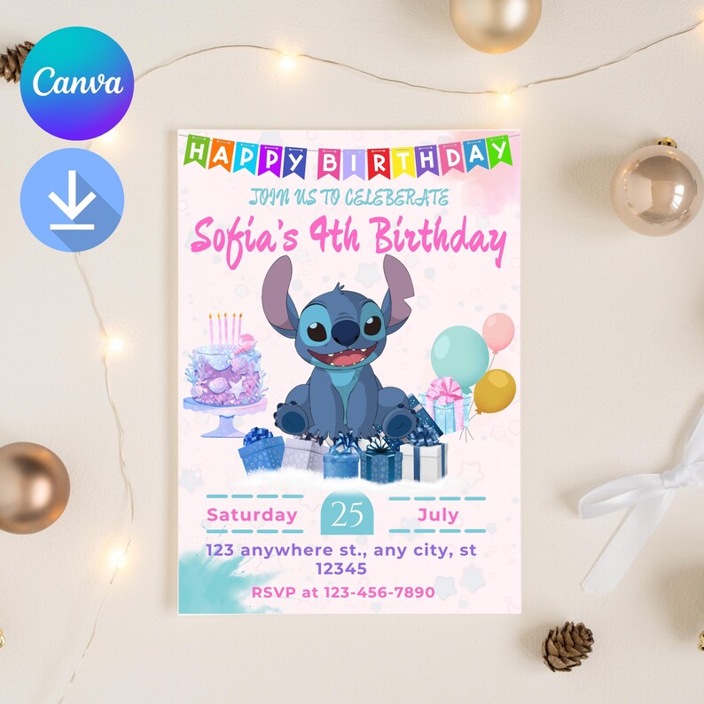 Stitch Editable Birthday Invitation Template, Printable Birthday ...