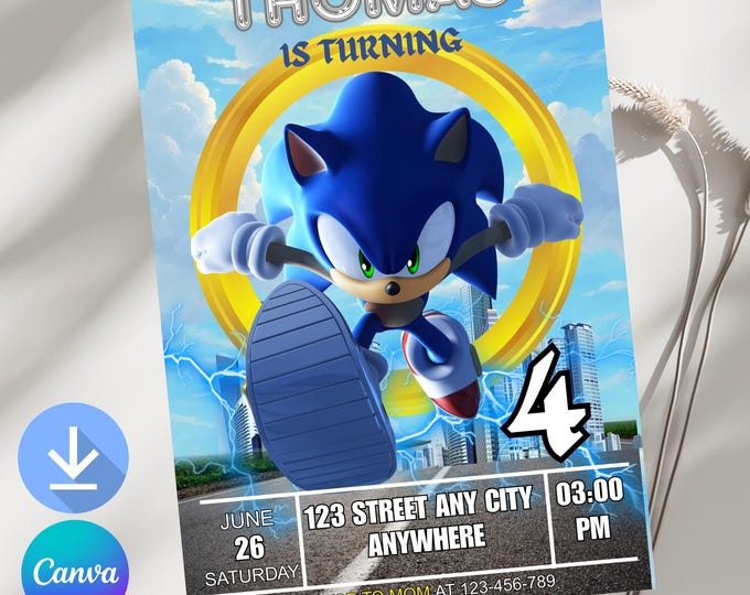 Invitación de cumpleaños de Sonic 3, invitación para fiesta de Super ...