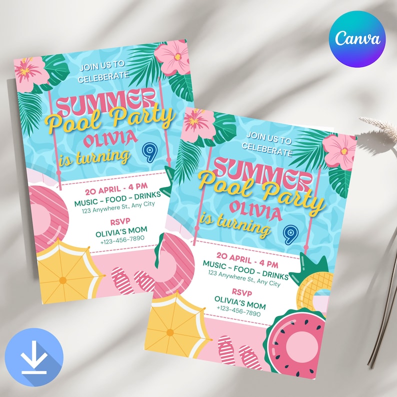 Editable Preppy Pool Party Girl Birthday Invitation Preppy Birthday ...