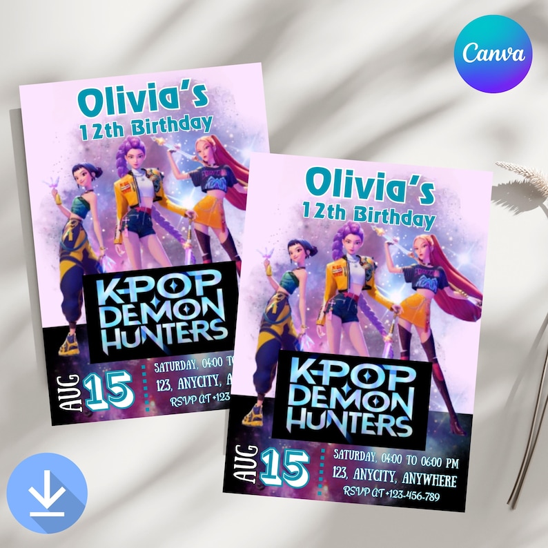 Kpop Demon Hunters Birthday Invitation, Editable K-pop Party Invite ...