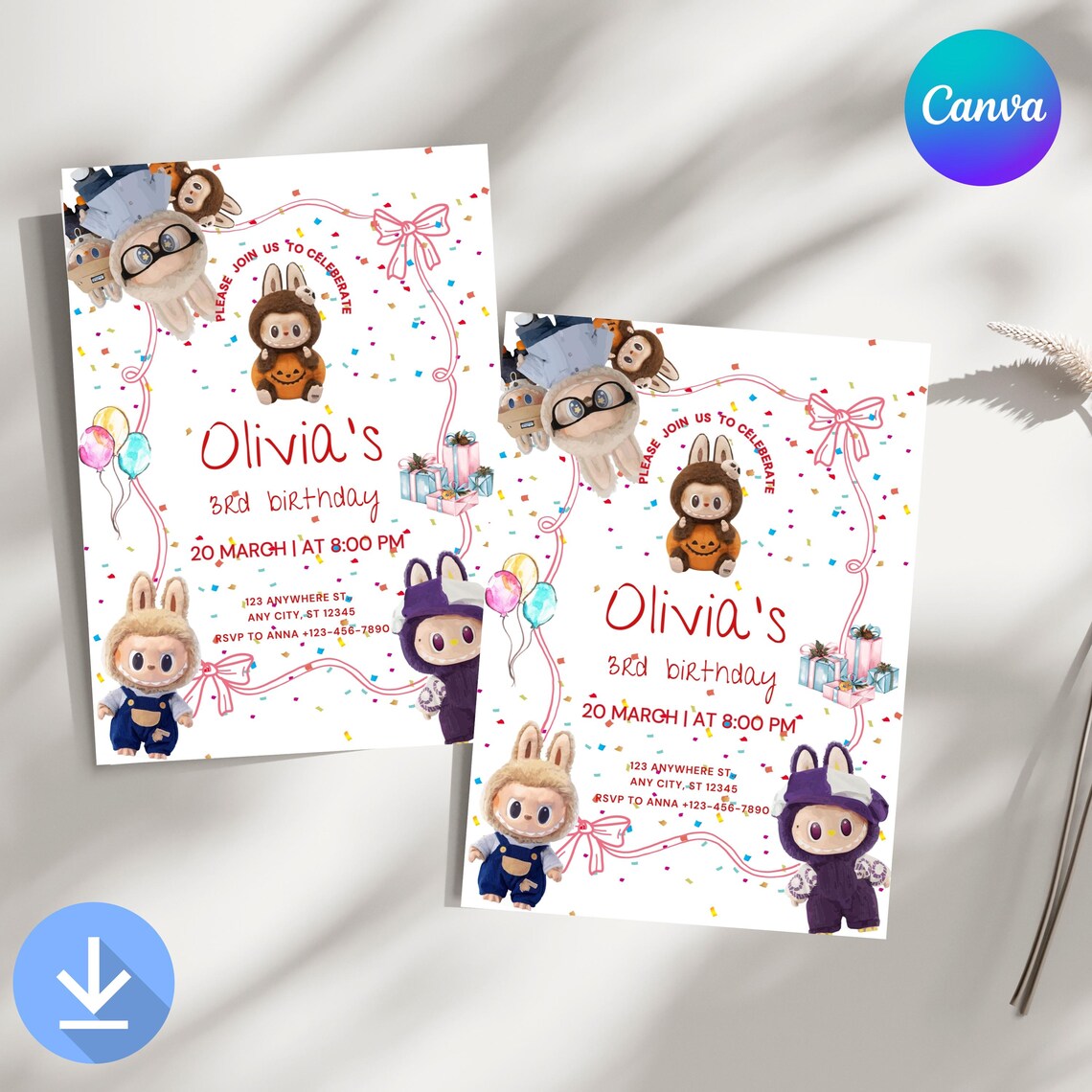 Editable Labubu Birthday Invitation FREE Labubu Thank You Tags ...