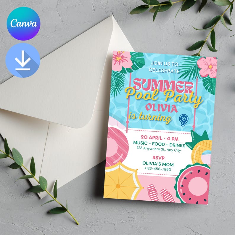 Editable Preppy Pool Party Girl Birthday Invitation Preppy Birthday ...