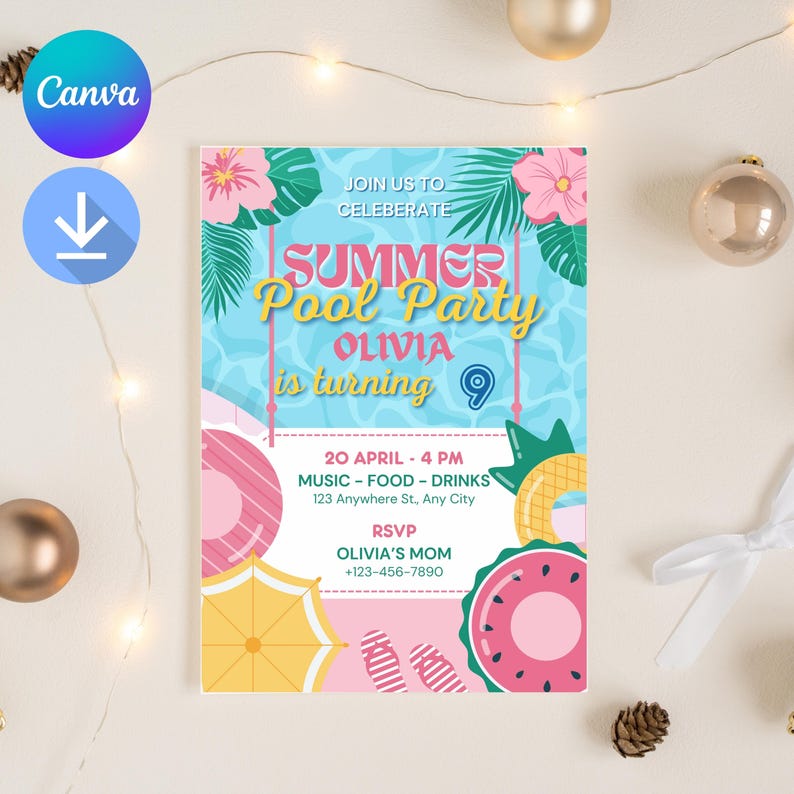 Editable Preppy Pool Party Girl Birthday Invitation Preppy Birthday ...