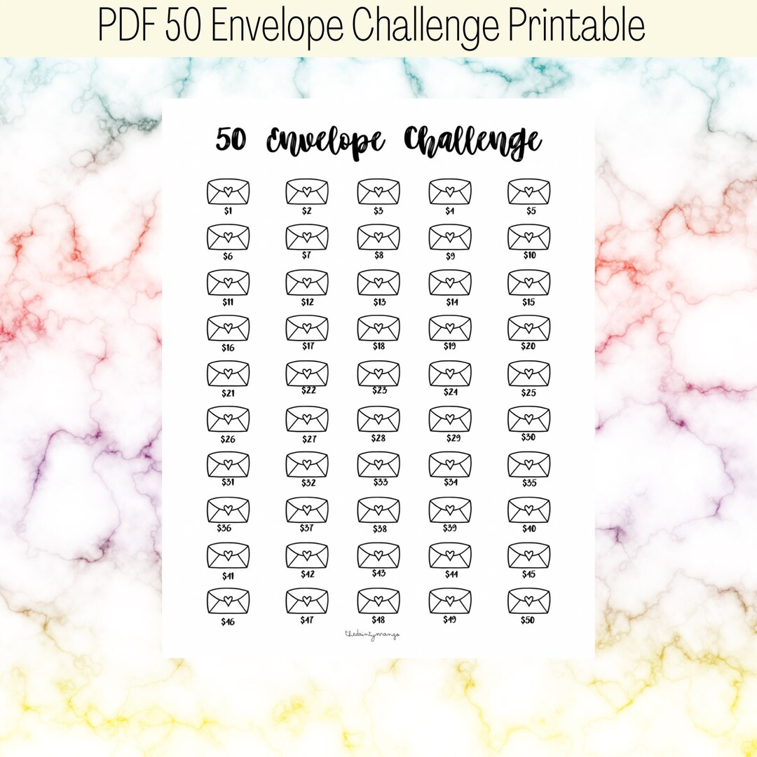 PDF 50 Envelope Challenge | Savings Challenge | Letter Size Printable ...