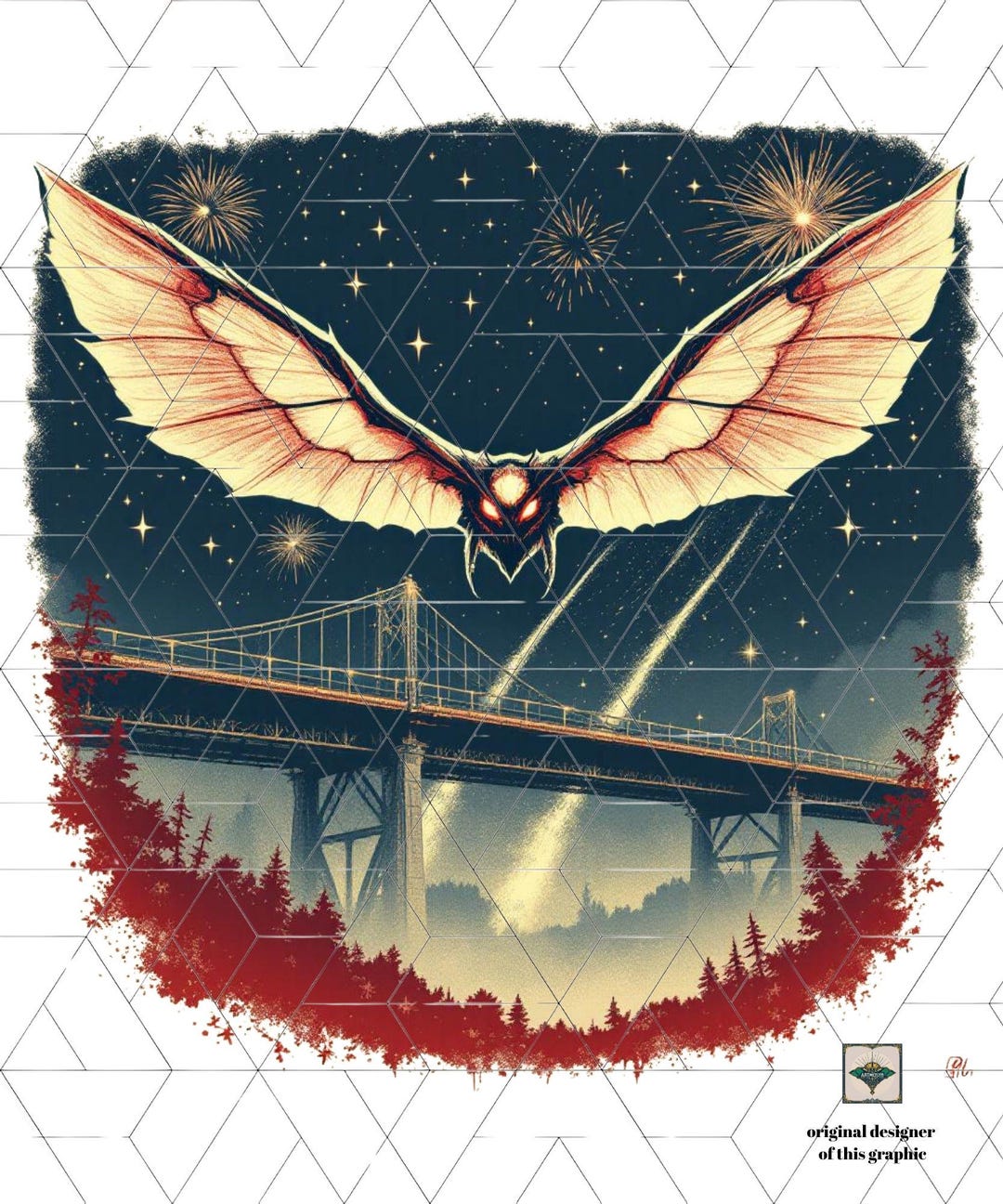 Mothman PNG - Bridge With Fireworks and Night Sky, Cryptid Digital Art ...