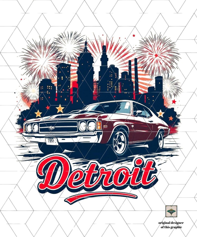 Detroit Muscle Car PNG - Skyline, Fireworks, Retro City Design ...