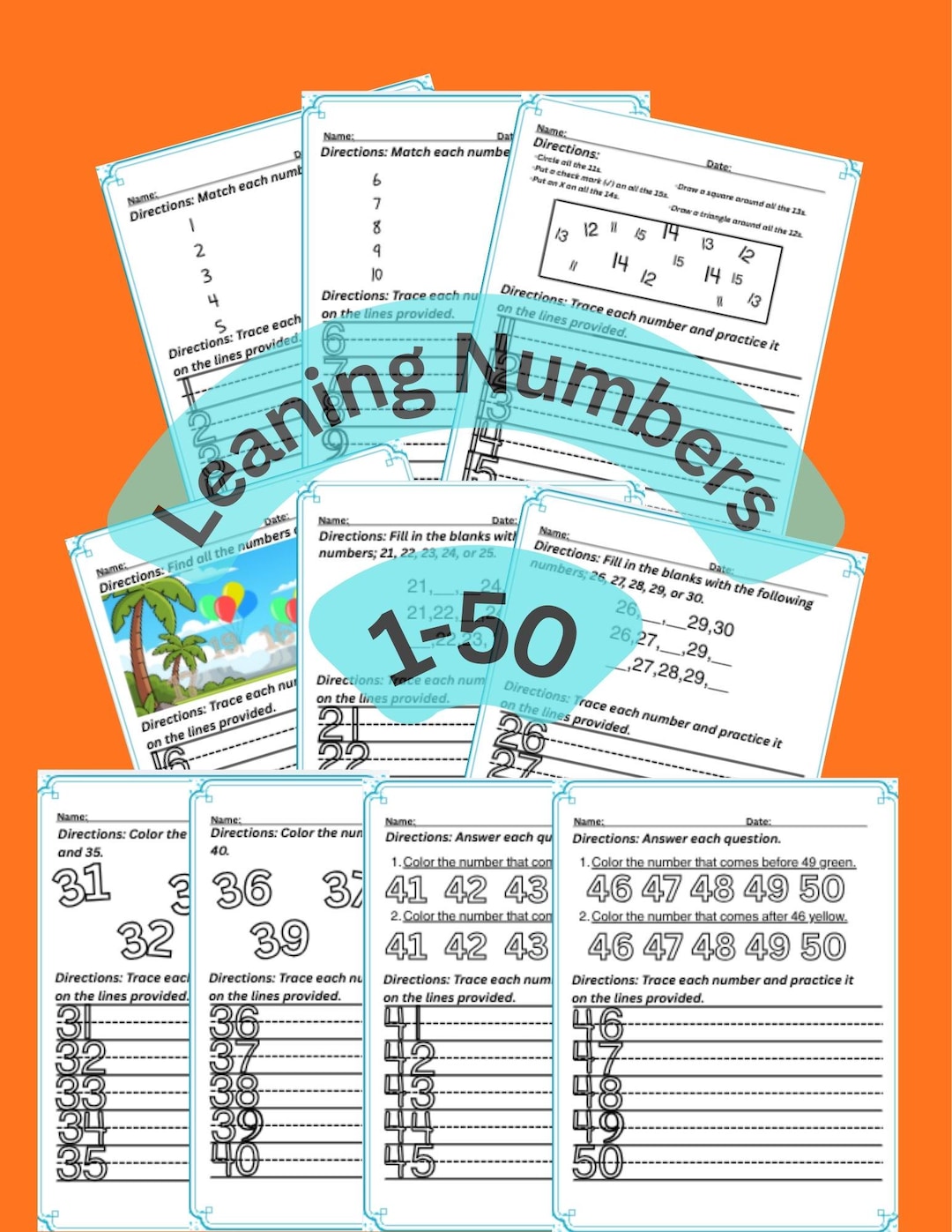 Number Tracing Worksheets 1-50 | Kindergarten Writing Activities ...