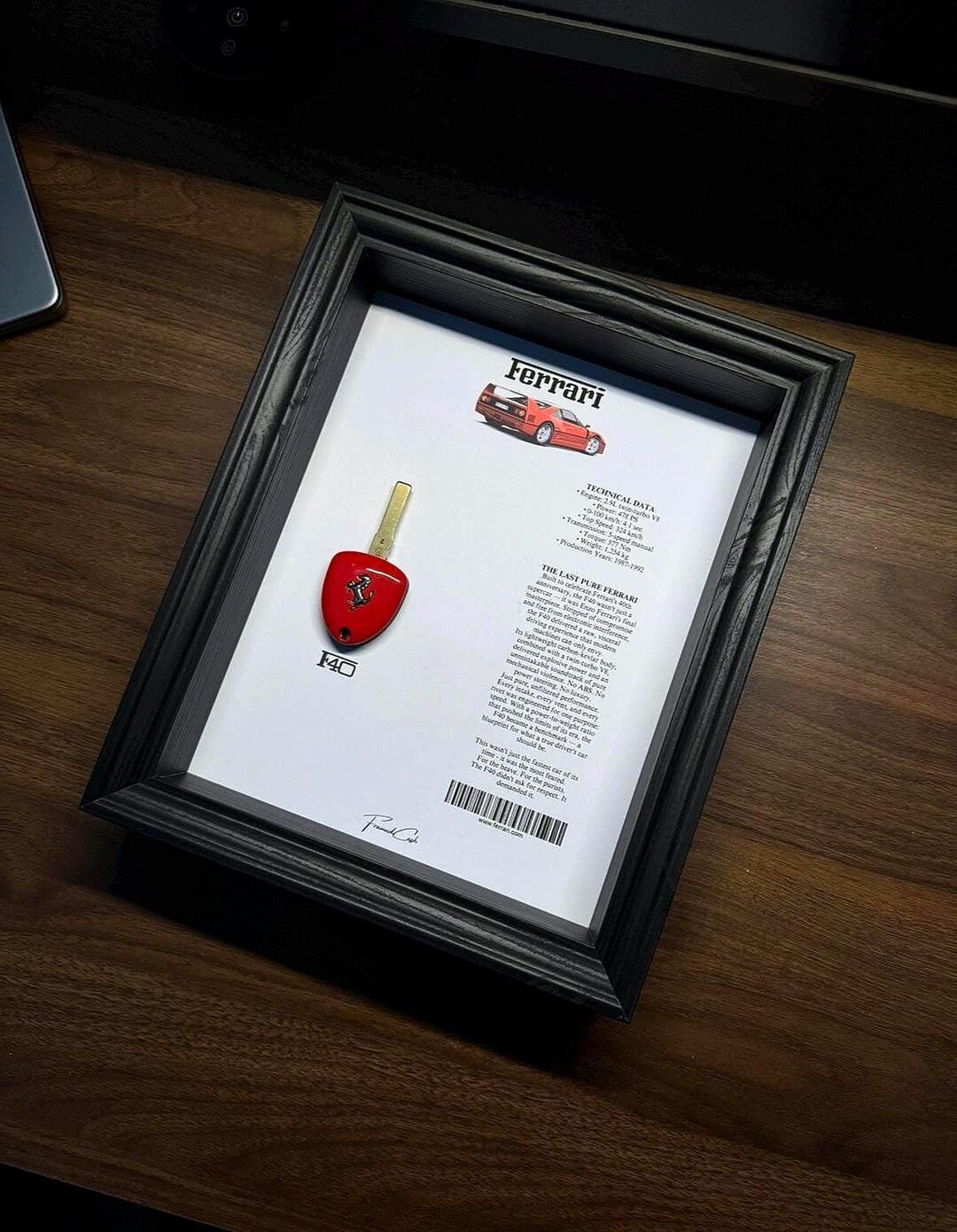 Ferrari F40 Car Key Frame by Framedcash | the Last Pure Ferrari ...